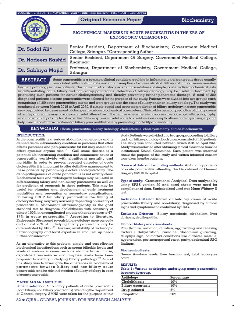 Biochemical Markers in Acute Pancreatitis in The Era of Endoscopic ...