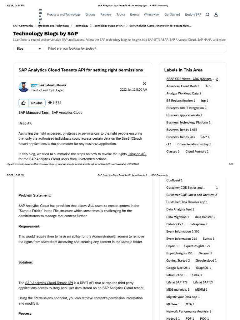 SAP Analytics Cloud Tenants API For Setting Right ... - SAP Community | PDF | Cloud Computing ...