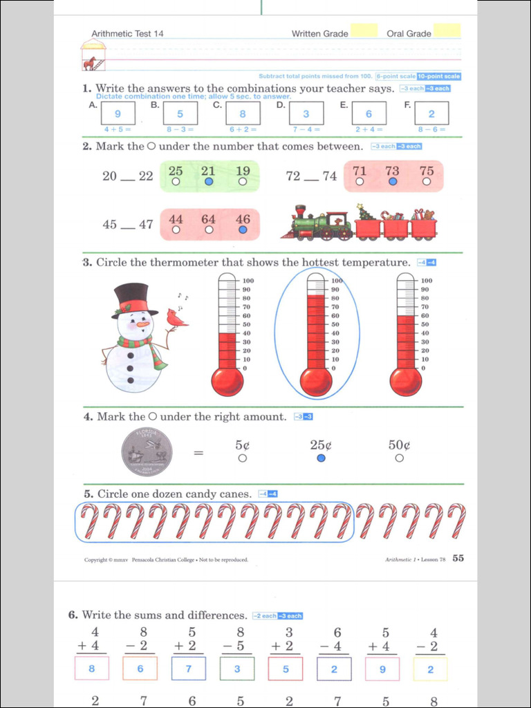 Arithmetic 1 Tests and Speed Drills Teacher Key 2nd Edition Abeka ...