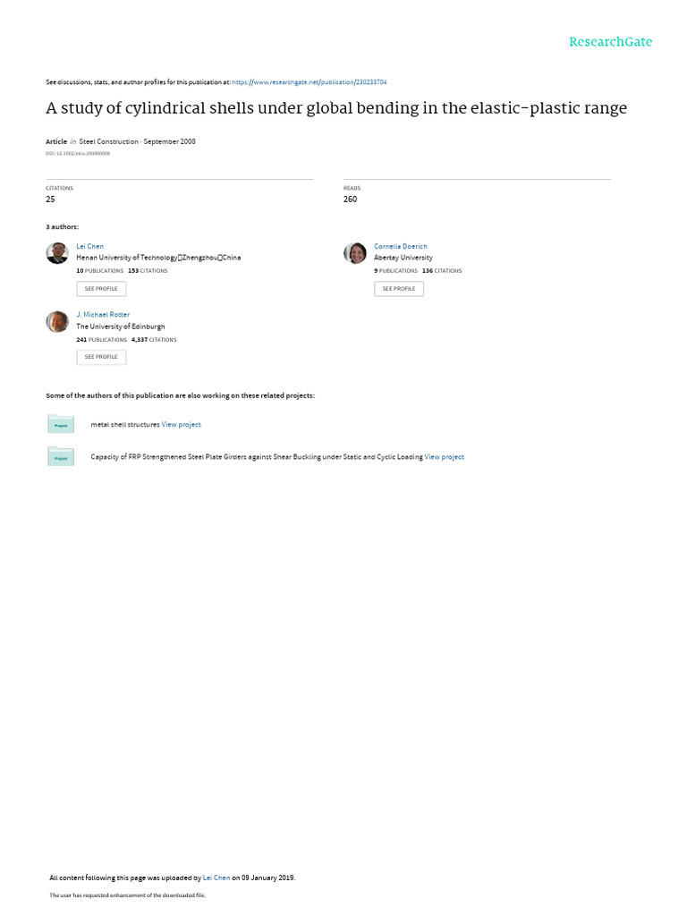 A Study of Cylindrical Shells Under Global Bending in The Elastic ...