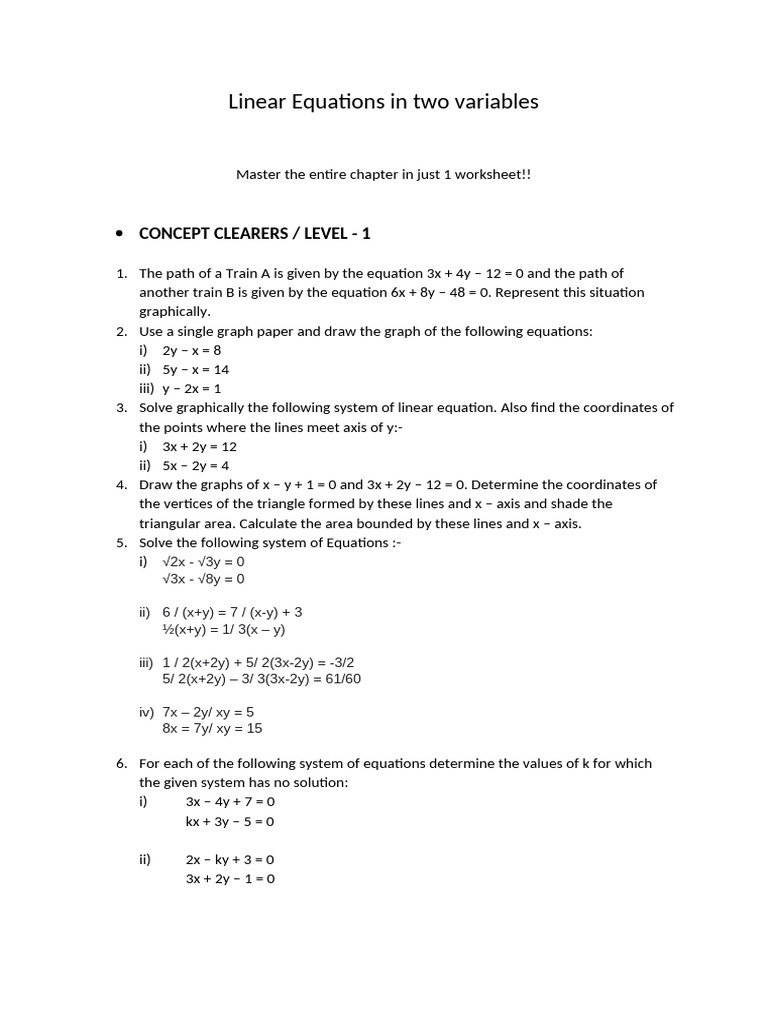 Linear Equations in Two Variables | PDF | Mathematics | Mathematical Concepts