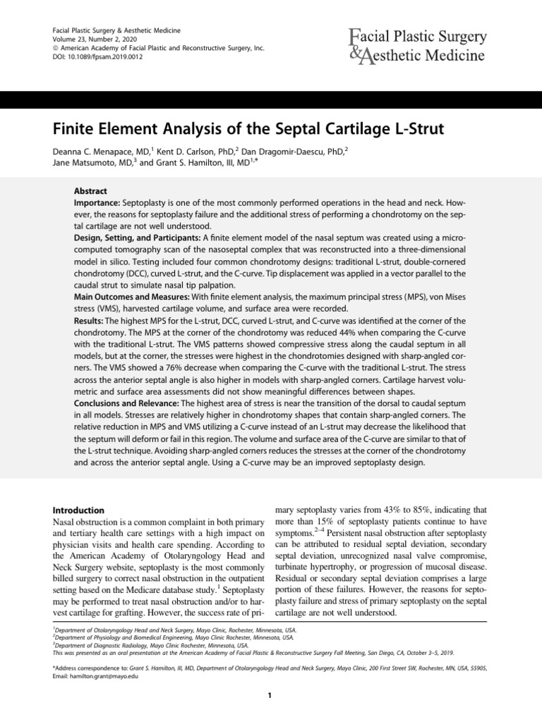 Finite Element Analysis of the Septal Cartilage L-Strut 2020 | PDF | Finite Element Method ...