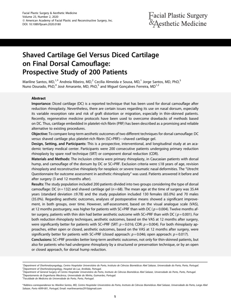 Shaved Cartilage Gel Versus Diced Cartilage on Final Dorsal Camouflage ...