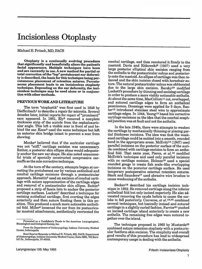 Fritsch, M. H. (1995) - Incisionless Otoplasty. The Laryngoscope | PDF