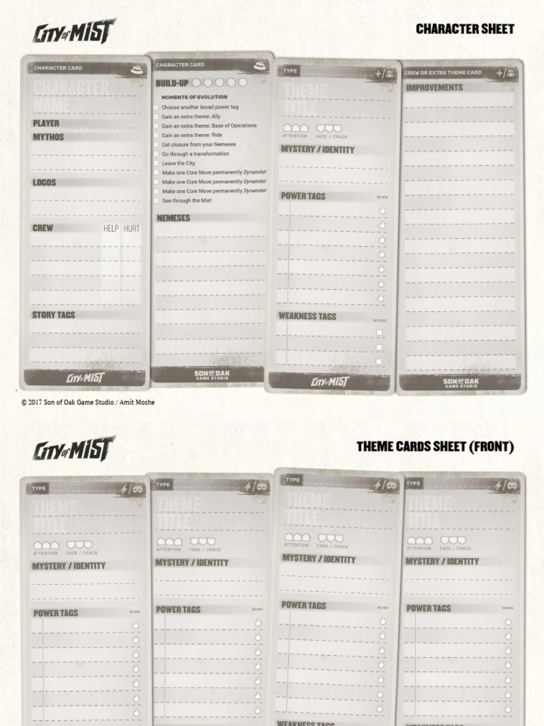 Character Sheet and Theme Cards Guide | PDF