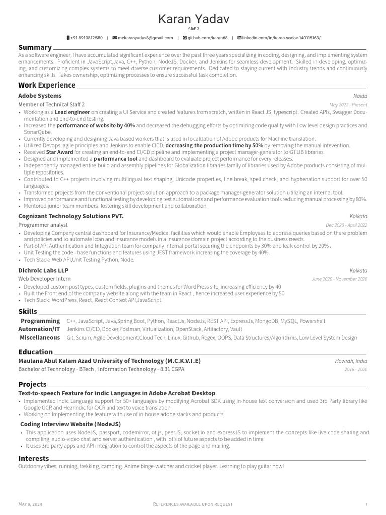 Karan Yadav SDE2 Resume PDF | PDF