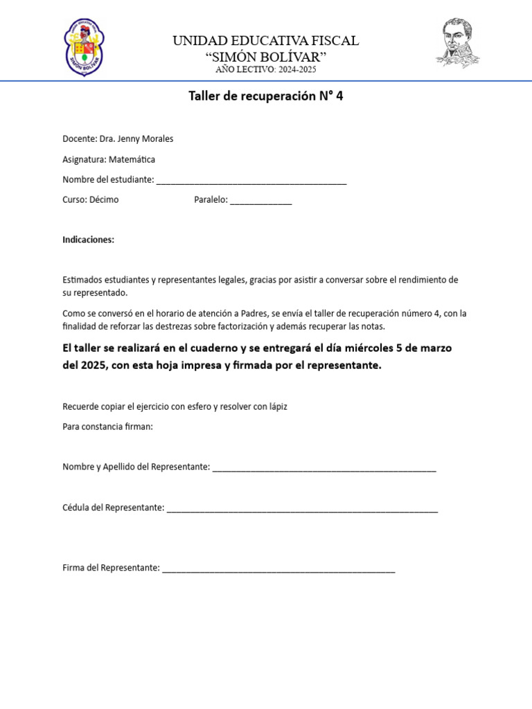 Taller de Recuperación Décimo - Marzo 2025 | PDF