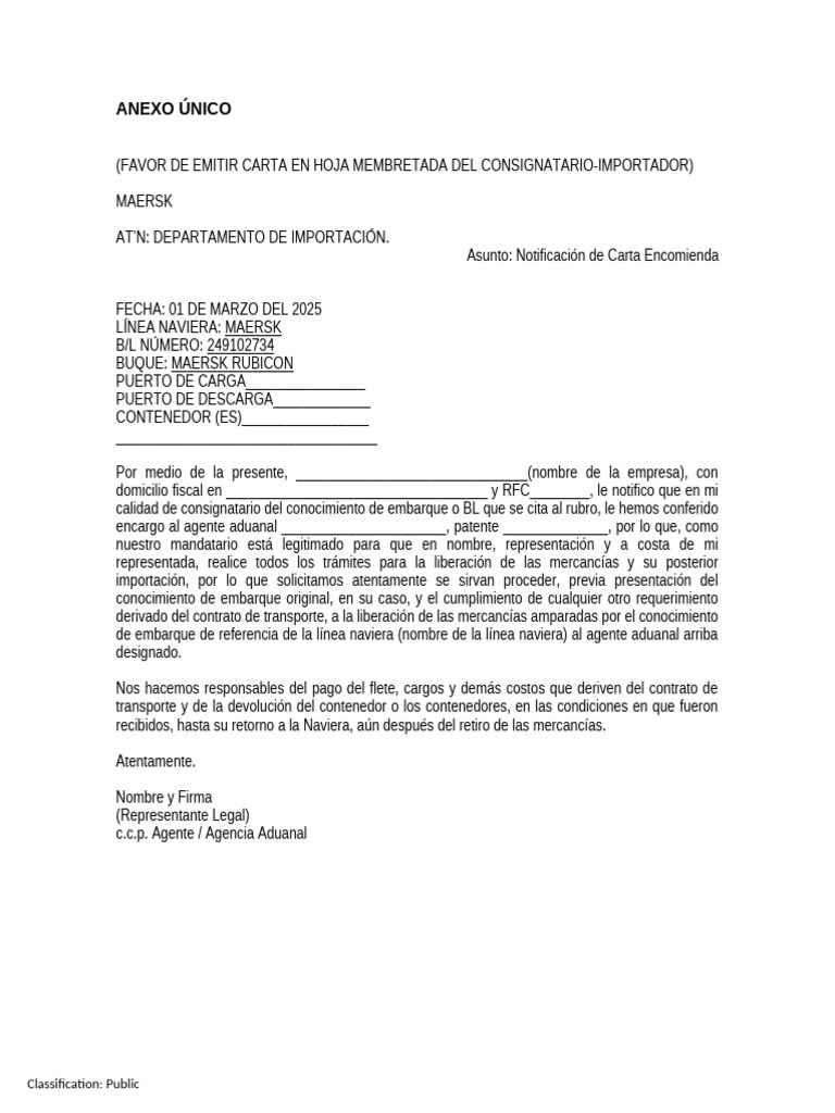 Carta Encomienda Diaria (1) | PDF