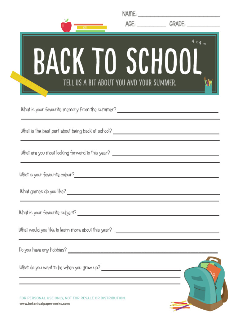BPW Back to School Printable | PDF