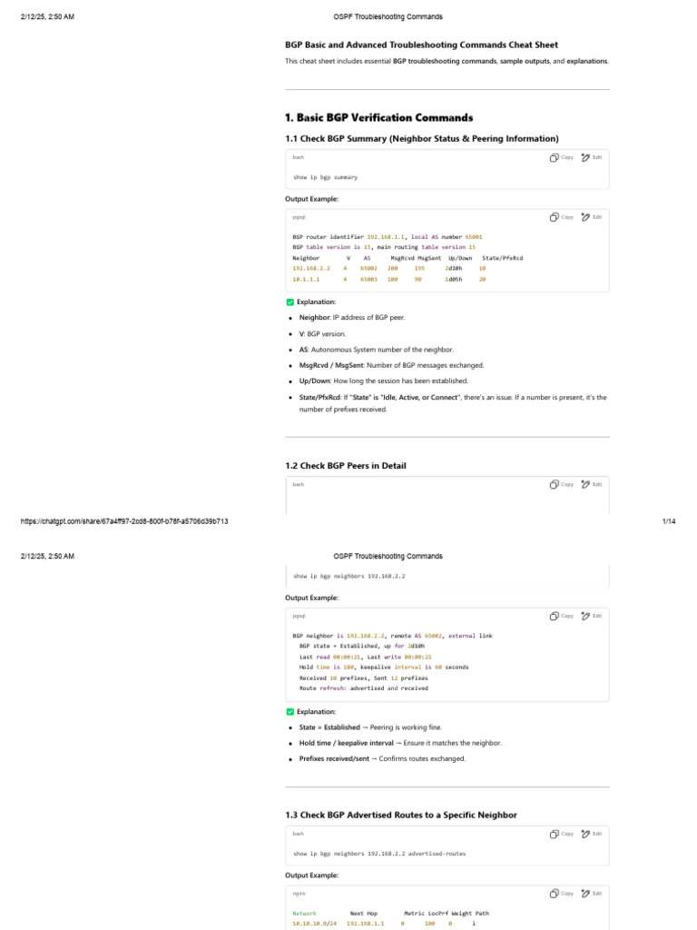 Bgp Troubleshooting Commands Pdf Routing Network Architecture