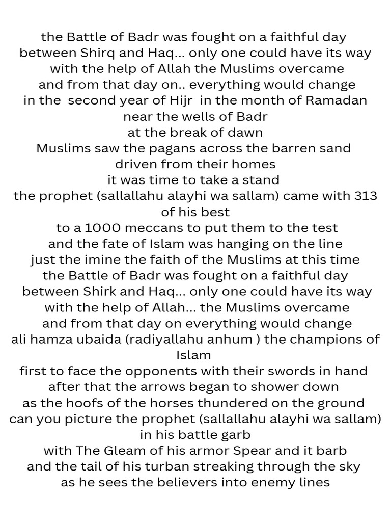 The Battle of Badr Lyrics.... | PDF | Muhammad | Religious Faiths