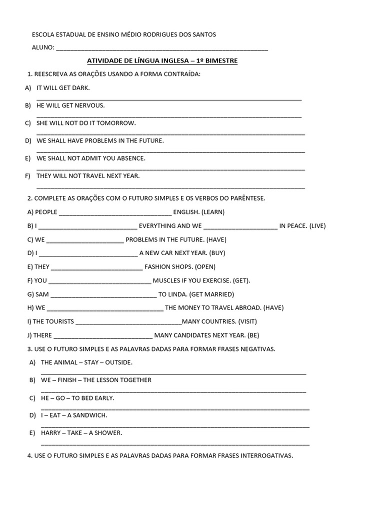 ATIVIDADE FUTURO SIMPLES | PDF