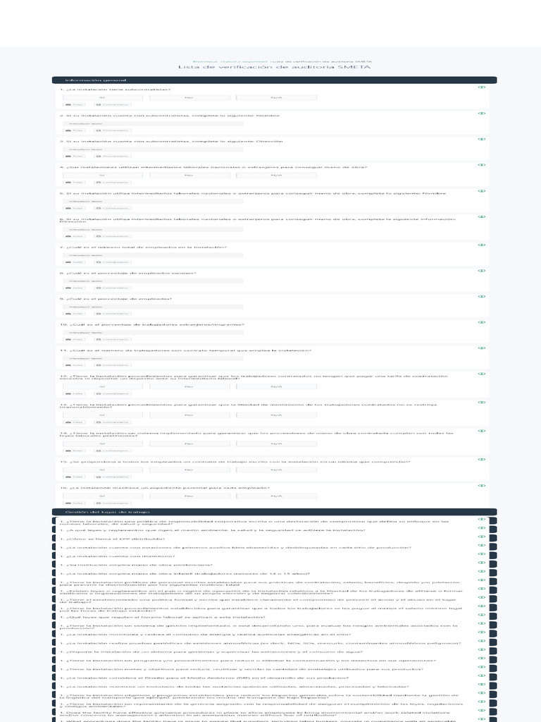 GoAudits - SMETA Audit Checklist (sample) | PDF