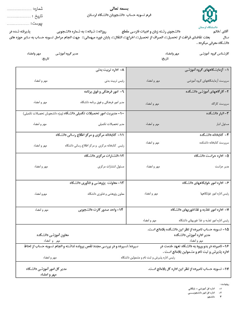 فرم سه برگی تسویه 3262 | PDF