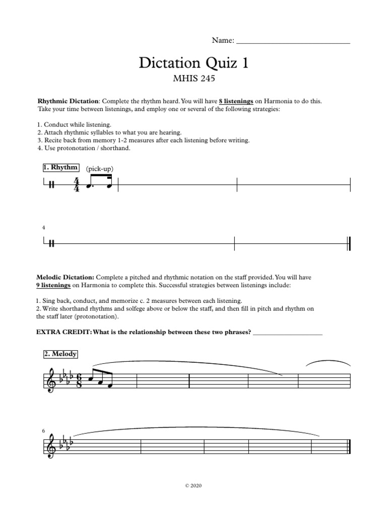 Dictation Quiz 1 - TEMPLATE | PDF | Musical Notation | Harmony