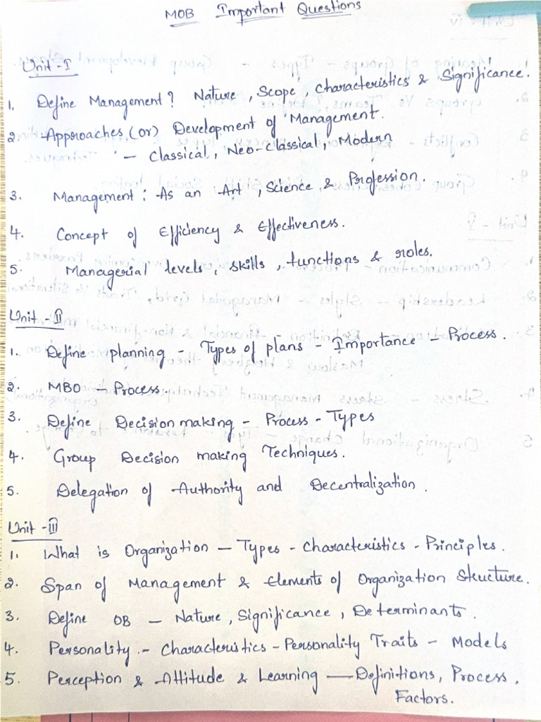 MOB Important Questions | PDF