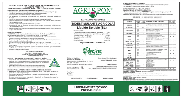 Agrispon, alcachofa- 1 Lit | PDF | Agua