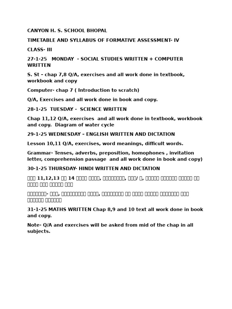 F. A IV Timetable and Syllabus | PDF