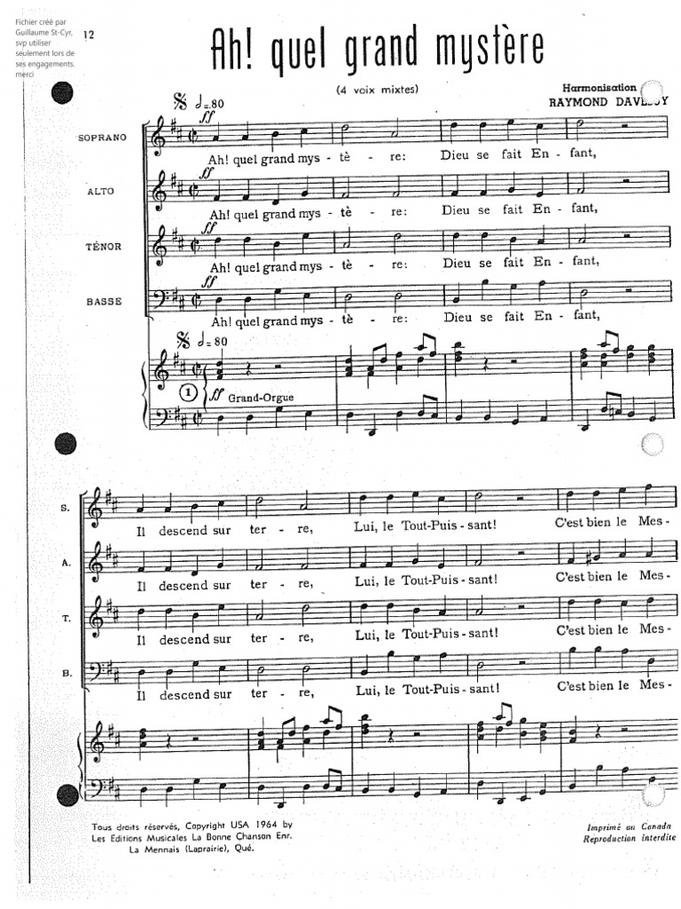 Daveluy, Ah Quel Grand Mystère | PDF