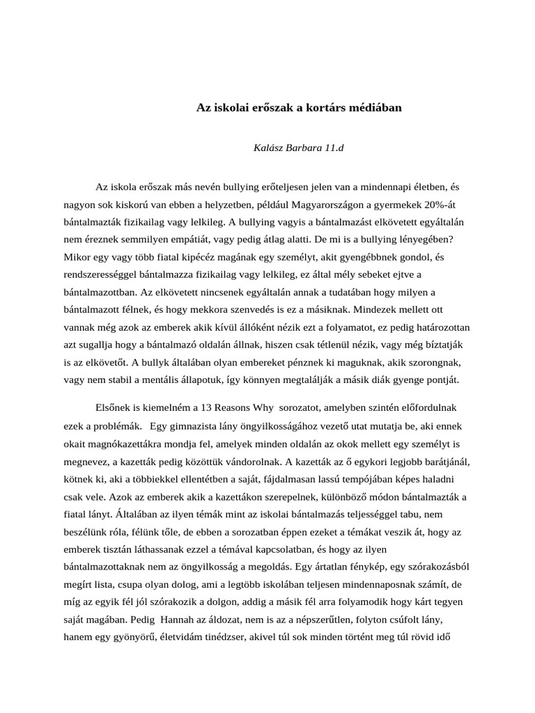 Az Iskolai Erőszak A Kortárs Médiában | PDF