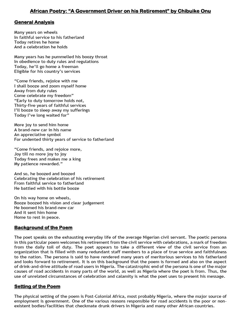 Government Driver's Retirement Tragedy | PDF | Poetry