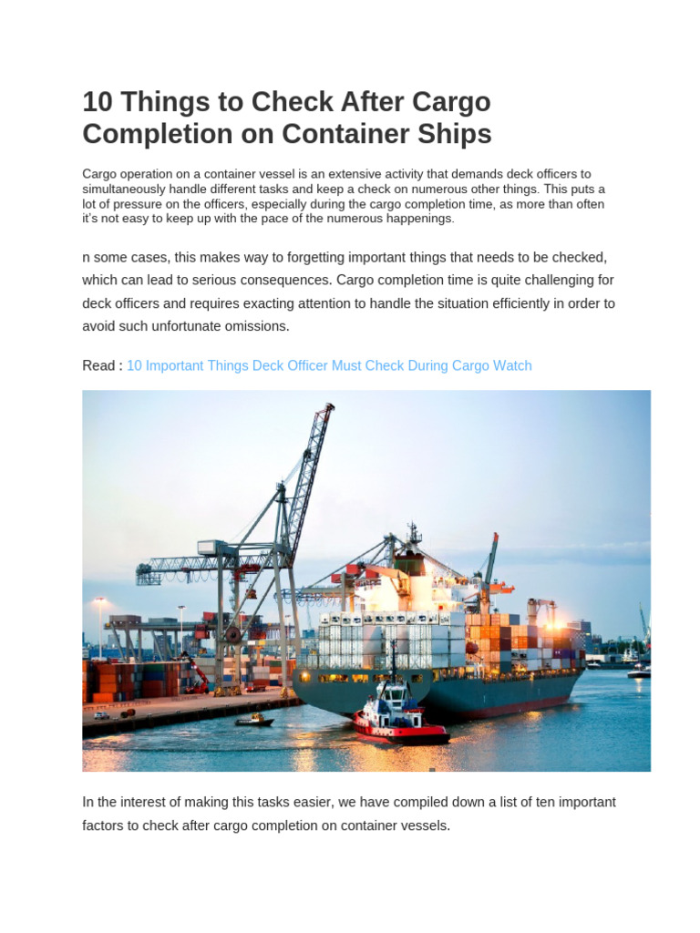 10 Things To Check After Cargo Completion On Container Ships | PDF ...