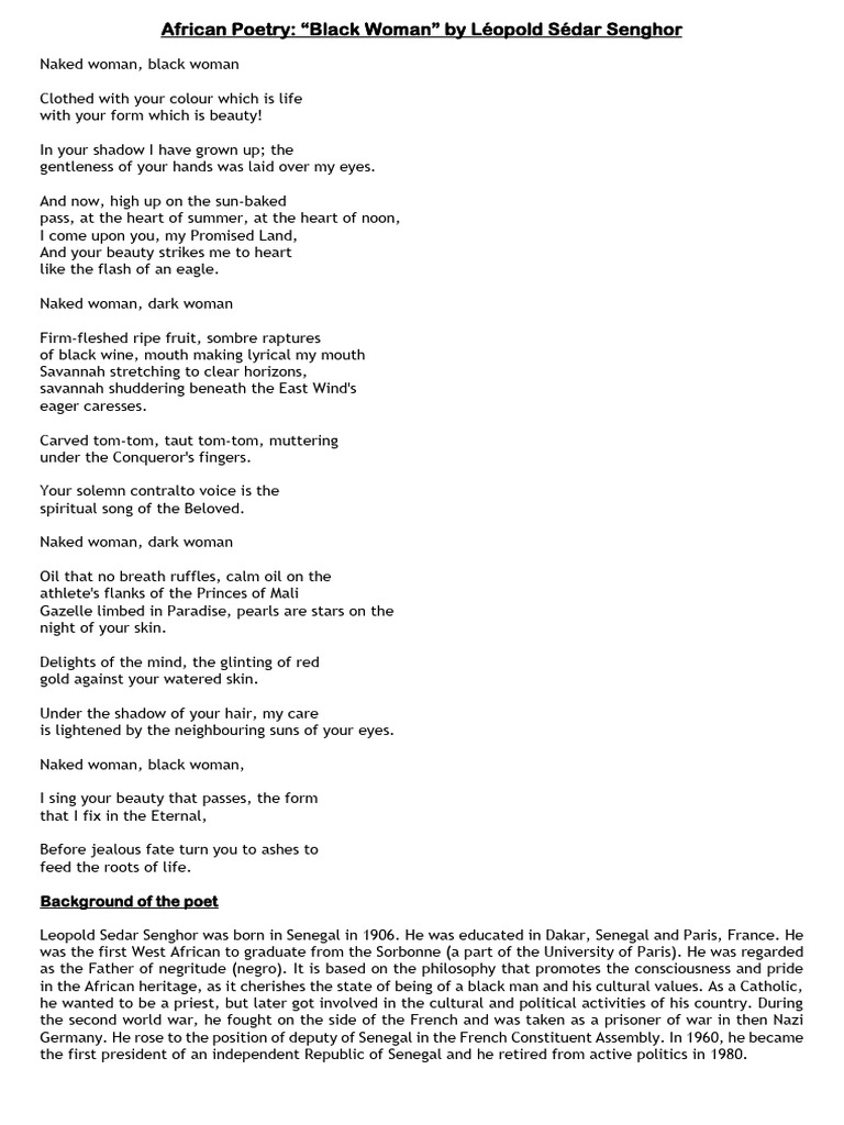 African Poetry - Black Woman (Leopold Sedar Senghor) - 1 | PDF