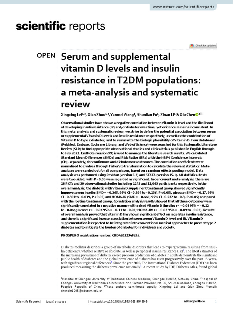 Serum and supplemental vitamin D levels and insulin resistance in T2DM ...