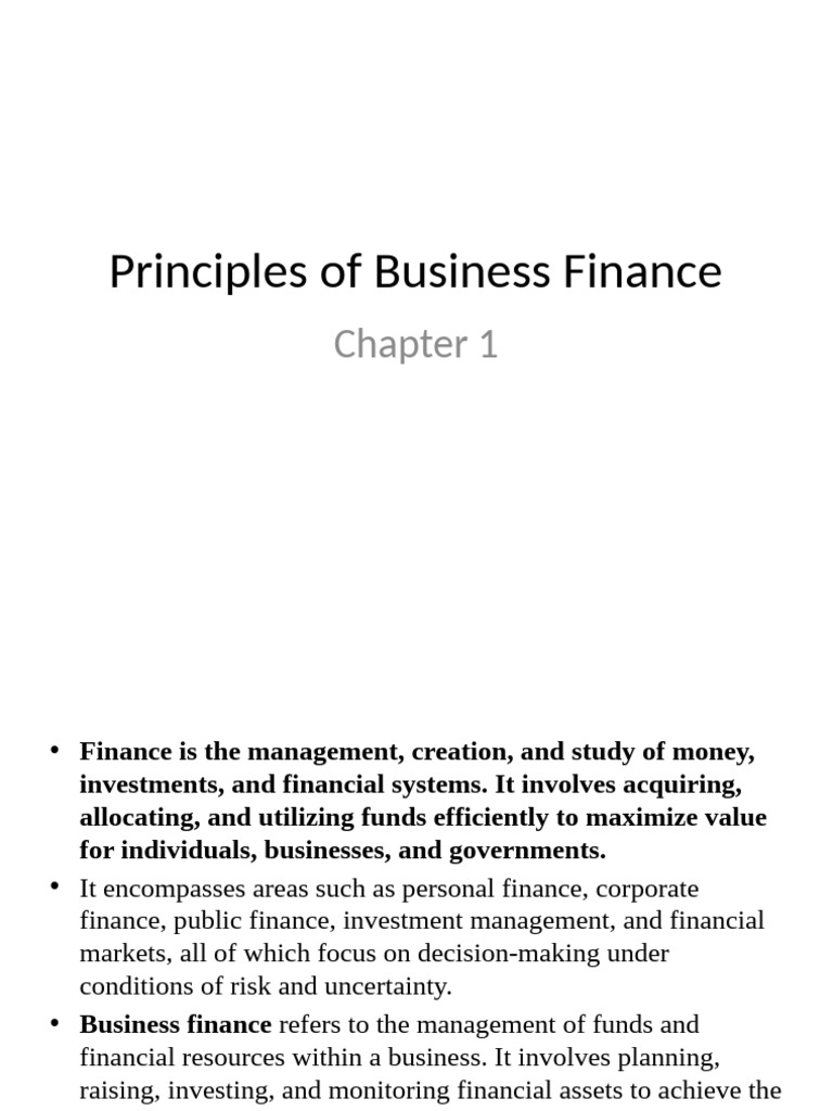Principles of Business Finance Chapter 1 | PDF | Limited Liability Company | Partnership