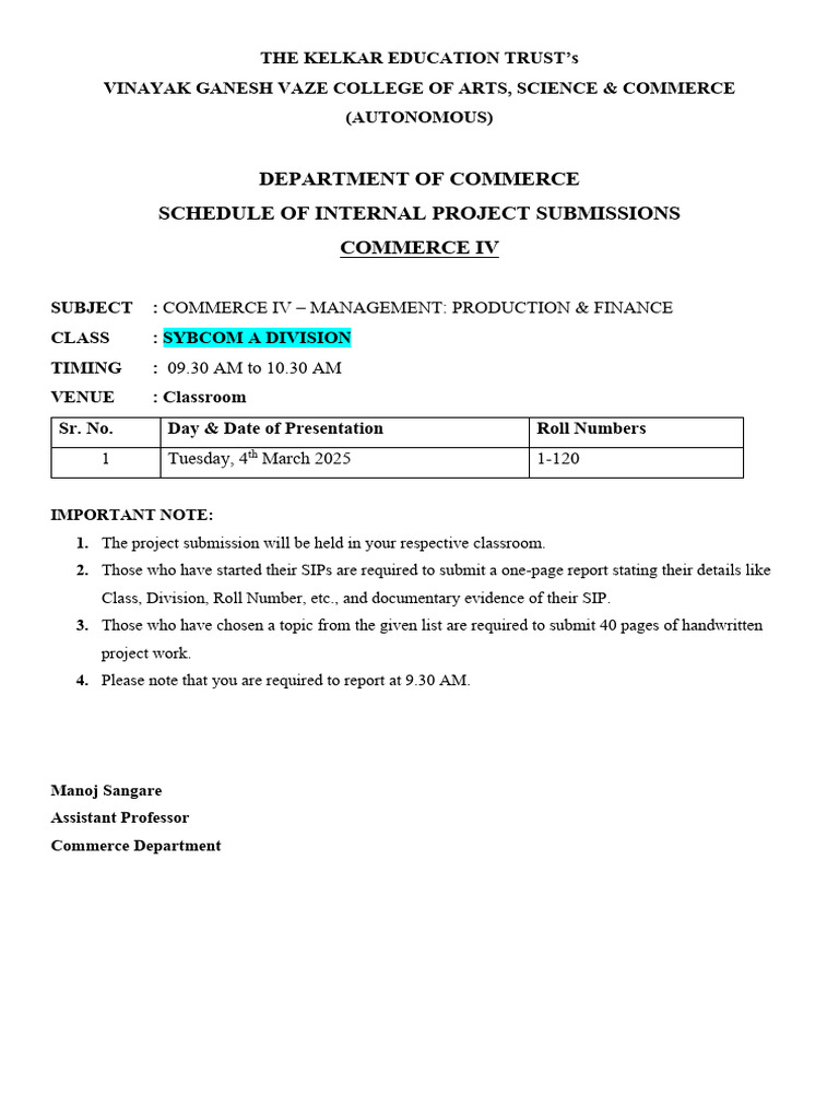 SYBCOM COMMERCE IV INTERNAL PRESENTATION SCHEDULE_MARCH 2025 | PDF
