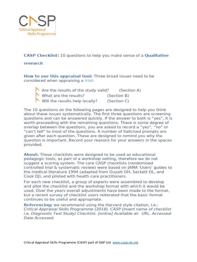 CASP Checklist for Qualitative Research | PDF | Cannabis (Drug) | Science