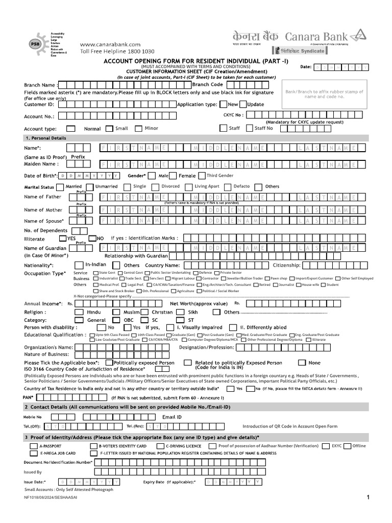 NF 1018 - Common Account Opening Form For Resident Individuals | PDF ...