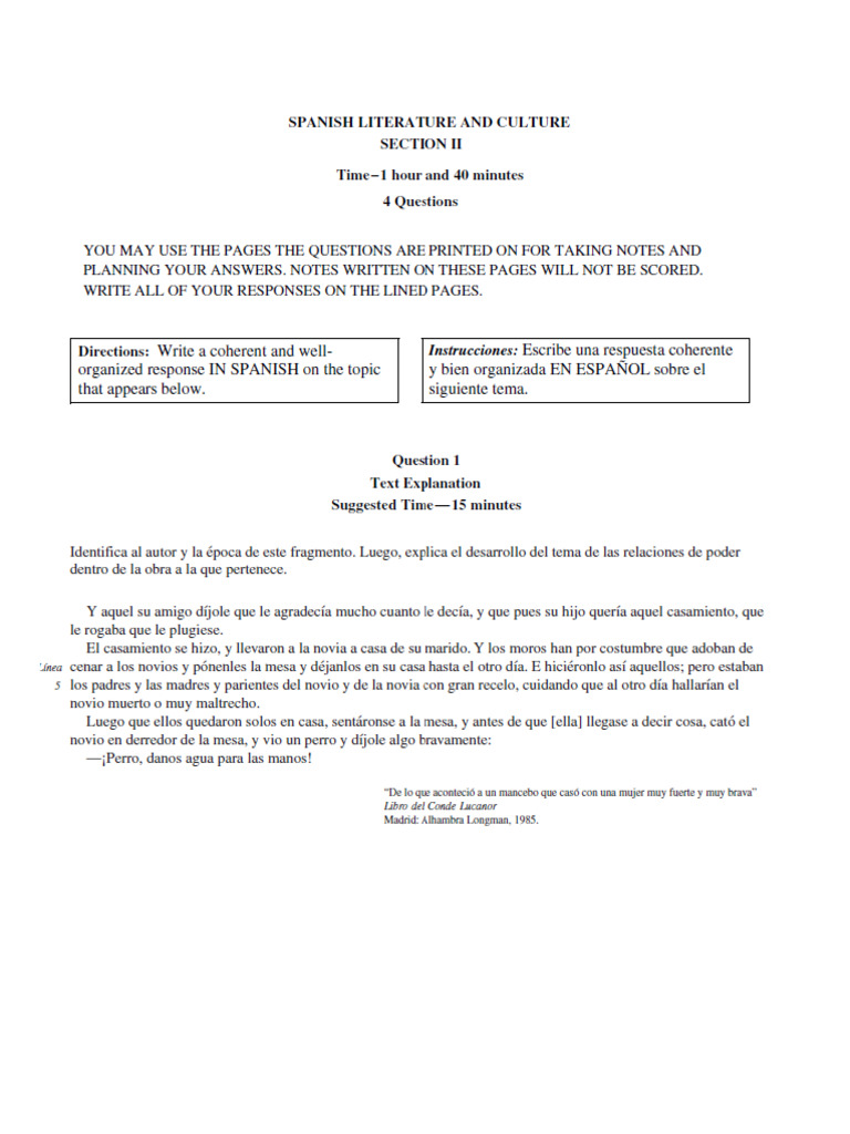 AP Spanish Literature & Culture - SFE 23-24 (Section II) | PDF