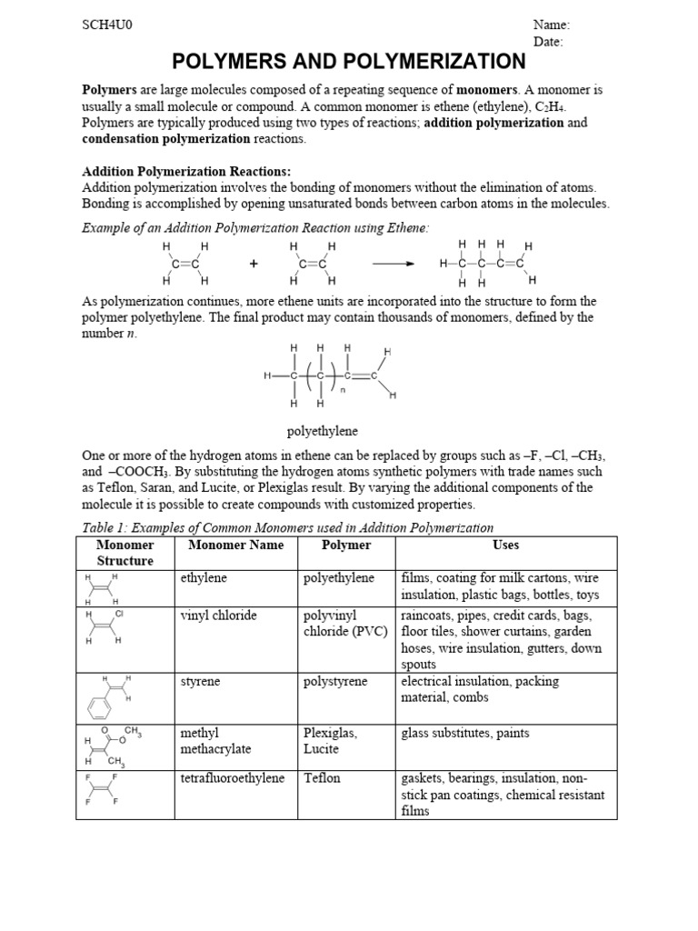 Note - Polymers and Polymerization | PDF | Polymerization | Polymers