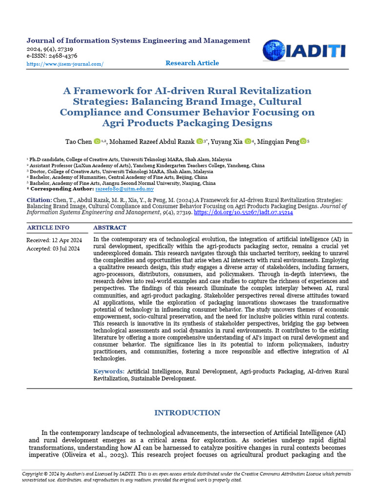 A Framework For Ai Driven Rural Revitalization Strategies Balancing Brand Image Cultural ...