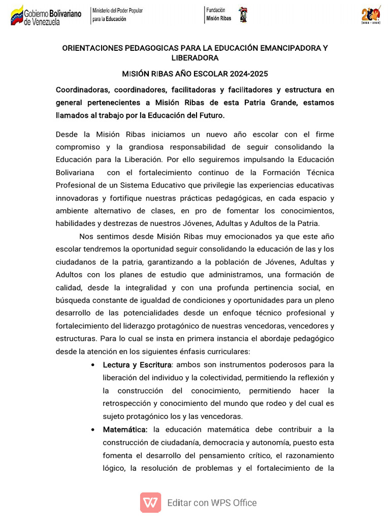 Orientaciones Pedagógicas Misión Ribas 2025 | PDF | Plan de estudios