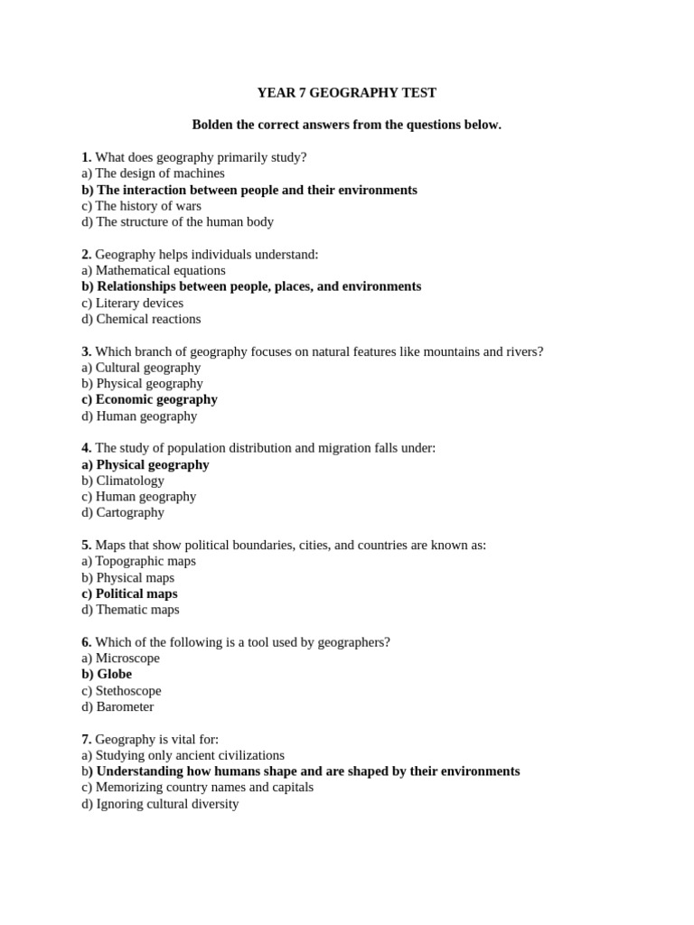 YEAR 7 GEOGRAPHY TEST | PDF | Geography | Earth Sciences