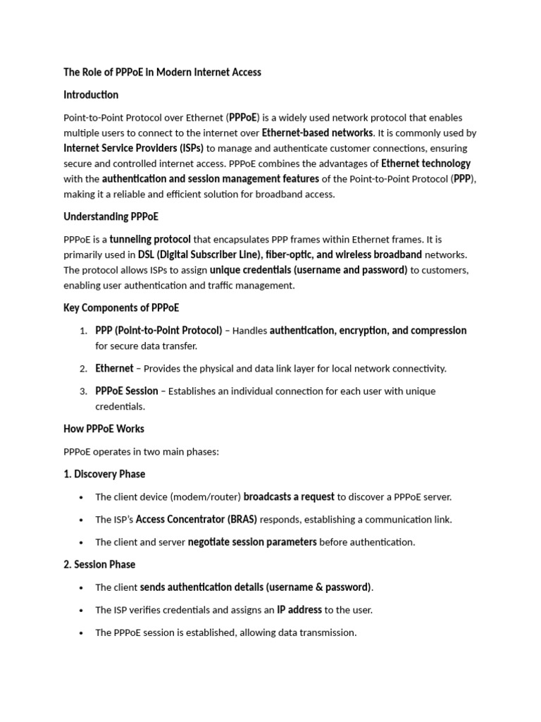 The Role of PPPoE in Modern Internet Access | PDF | Computer Network | Internet Access