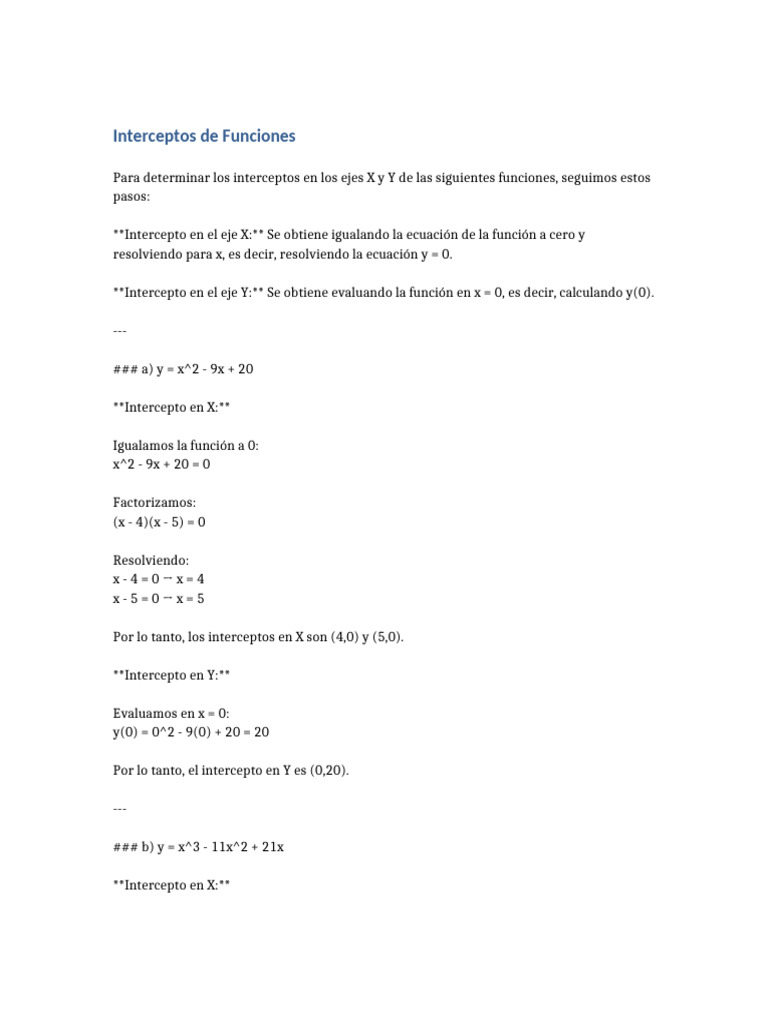 Interceptos de Funciones Matemáticas | PDF