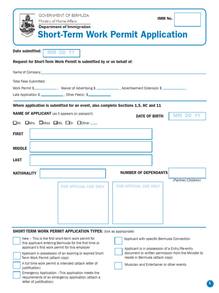 Bermuda Immigration ST Application Form-2015 - Fillable | PDF ...