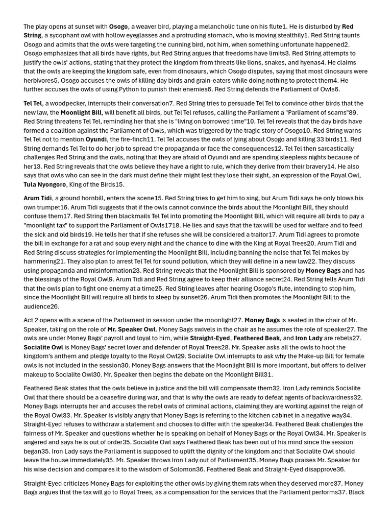 The Play Opens at Sunset With Osogo | PDF | Owl | Birds