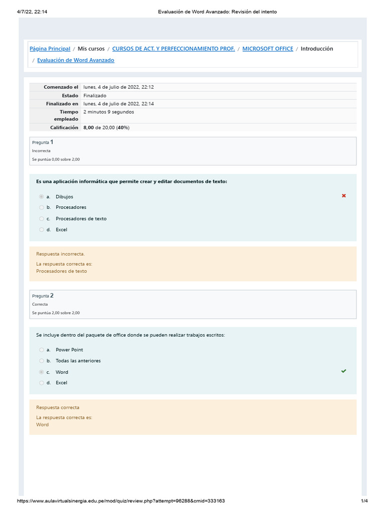Evaluación De Word Avanzado Revisión Del Intento Pdf Microsoft 4987