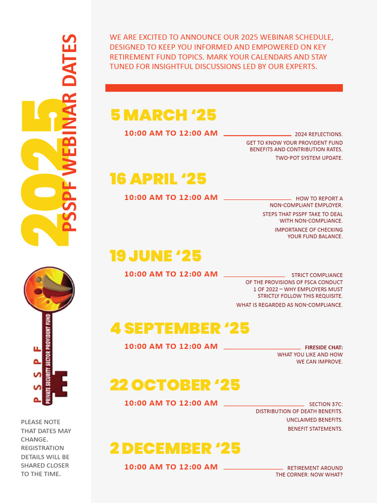 PSSPF Webinar Calendar 2025 | PDF