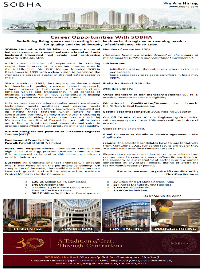 SOBHA Limited GET 2025 Batch | PDF