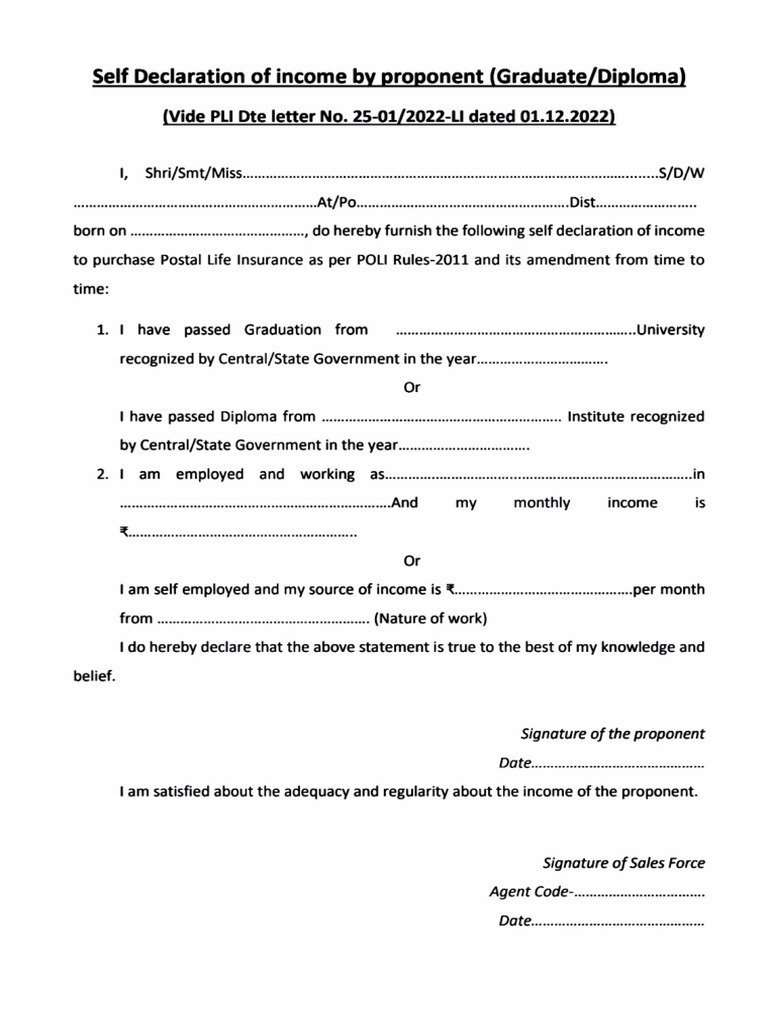 Self Declaration Form Pli | PDF