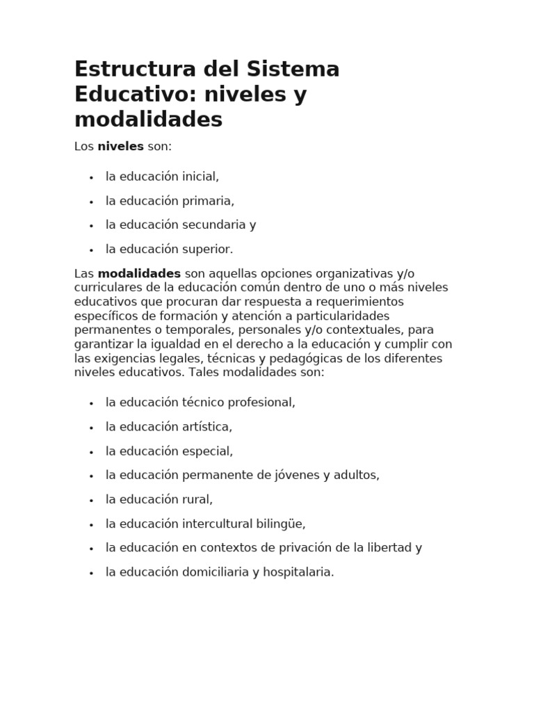 Niveles y Modalidades Educativas | PDF