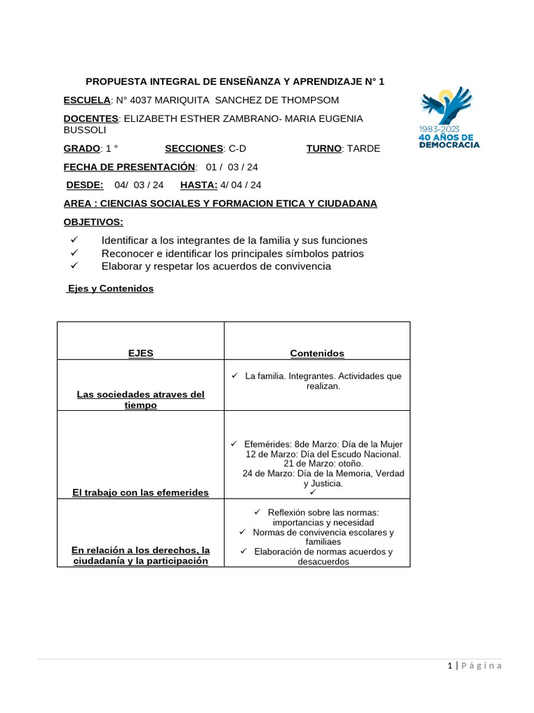 Sociales 1° 1er Grado 2024 | PDF | Enseñando | Otoño