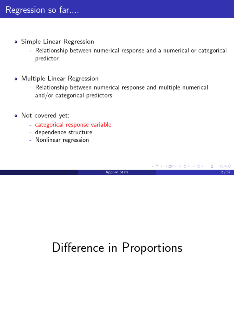 Simple Linear Regression: Relationship Between Numerical Response and A Numerical or Categorical ...