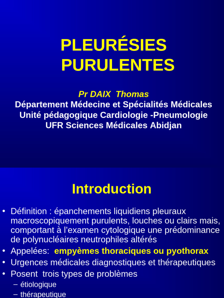 Pleurésies Purulentes Diagnostic Et Traitement Pdf Médecine