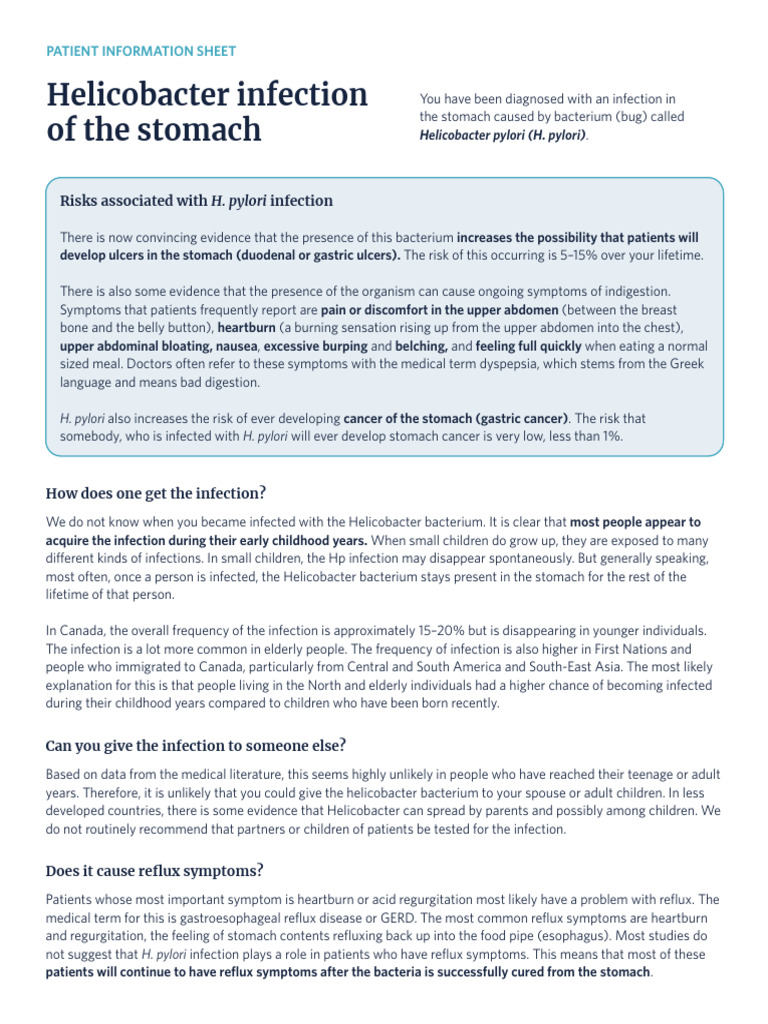 Patient Handout Helicobacter Infection of The Stomach Van Zanten | PDF ...
